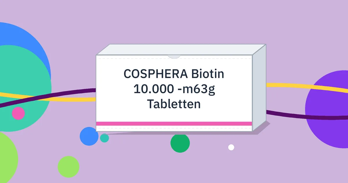 Symbolbild: Packung mit der Aufschrift COSPHERA Biotin 10.000 -m63g Tabletten (PZN 16242550) – Verfügbarkeit und Bezug in Apotheken in Frankfurt am Main