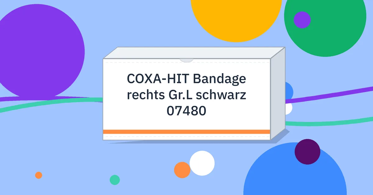 Symbolbild: Packung mit der Aufschrift COXA-HIT Bandage rechts Gr.L schwarz 07480 (PZN 02518391) – Verfügbarkeit und Bezug in Apotheken in Frankfurt am Main