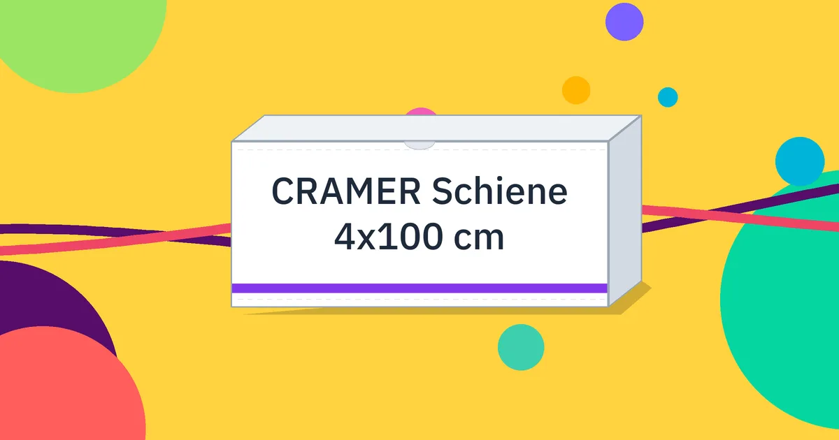 Symbolbild: Packung mit der Aufschrift CRAMER Schiene 4x100 cm (PZN 07004679) – Verfügbarkeit und Bezug in Apotheken in Frankfurt am Main