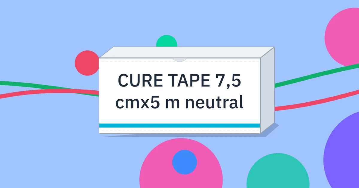 Symbolbild: Packung mit der Aufschrift CURE TAPE 7,5 cmx5 m neutral (PZN 06410182) – Verfügbarkeit und Bezug in Apotheken in Frankfurt am Main