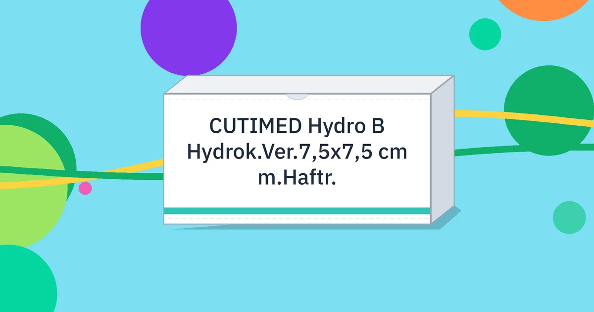 Symbolbild: Packung mit der Aufschrift CUTIMED Hydro B Hydrok.Ver.7,5x7,5 cm m.Haftr. (PZN 12654965) – Verfügbarkeit und Bezug in Apotheken in Frankfurt am Main