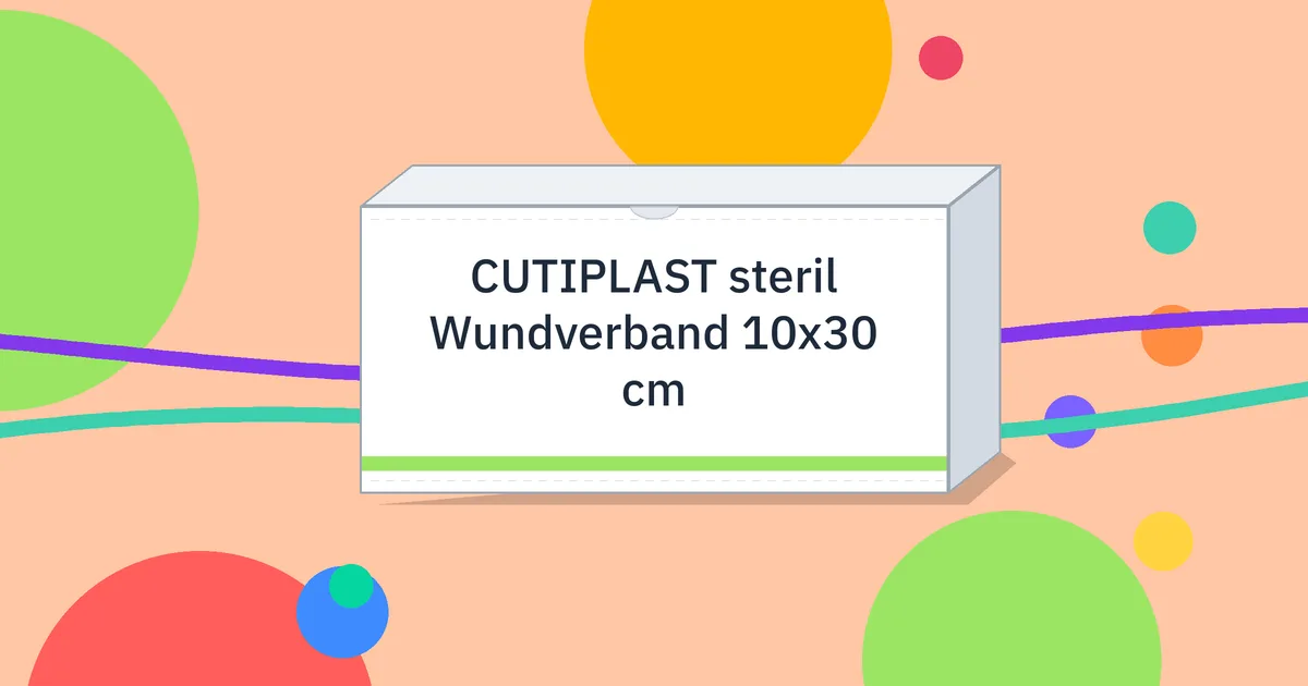 Symbolbild: Packung mit der Aufschrift CUTIPLAST steril Wundverband 10x30 cm (PZN 05102194) – Verfügbarkeit und Bezug in Apotheken in Frankfurt am Main