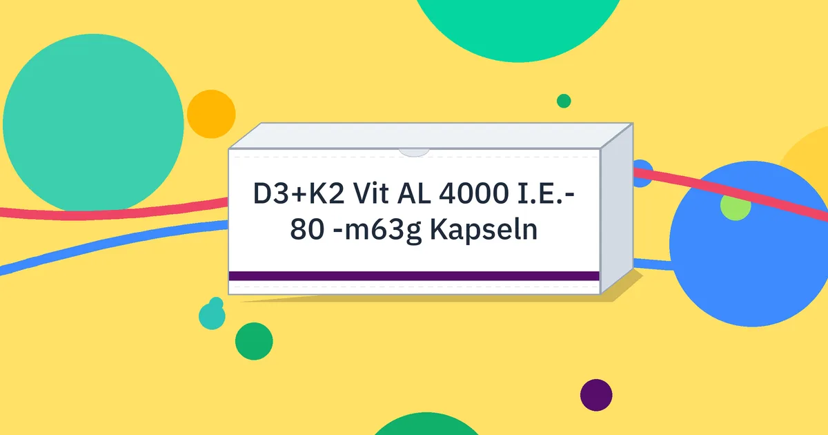 Symbolbild: Packung mit der Aufschrift D3+K2 Vit AL 4000 I.E.-80 -m63g Kapseln (PZN 18231585) – Verfügbarkeit und Bezug in Apotheken in Frankfurt am Main