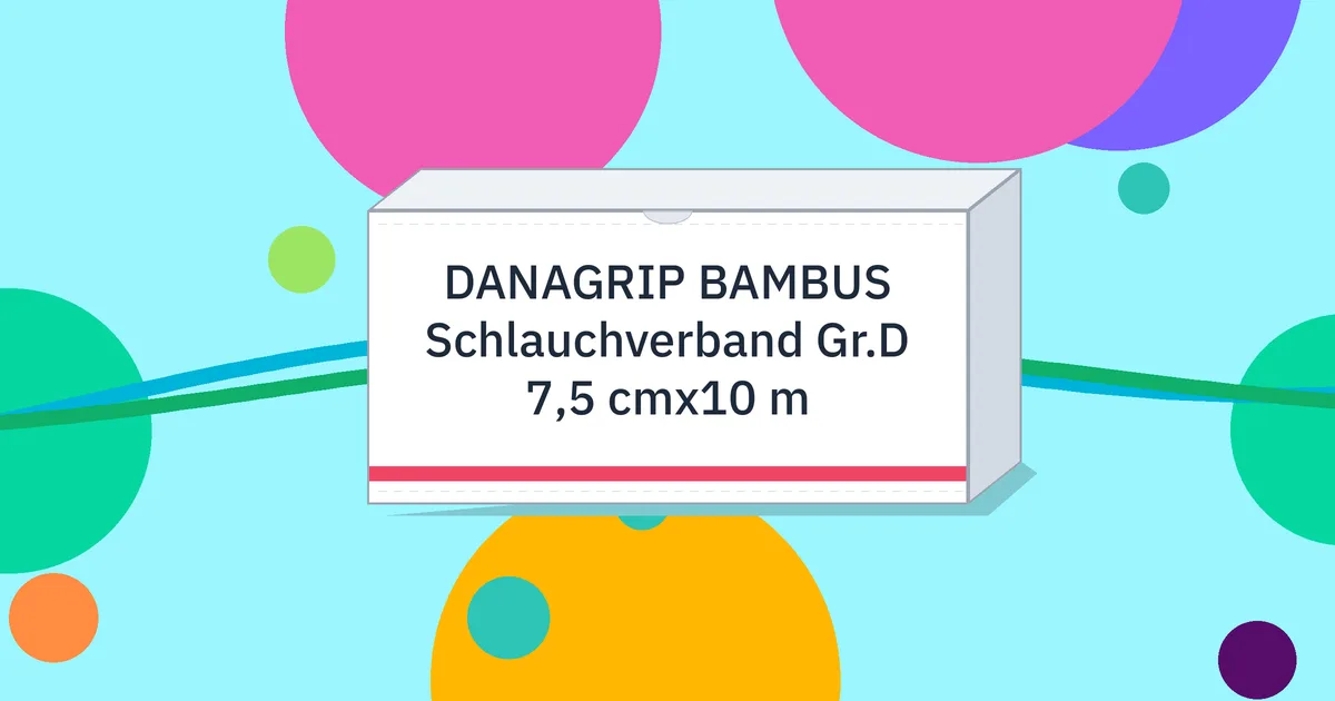 Symbolbild: Packung mit der Aufschrift DANAGRIP BAMBUS Schlauchverband Gr.D 7,5 cmx10 m (PZN 18368485) – Verfügbarkeit und Bezug in Apotheken in Frankfurt am Main