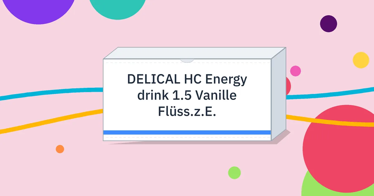 Symbolbild: Packung mit der Aufschrift DELICAL HC Energy drink 1.5 Vanille Flüss.z.E. (PZN 16611332) – Verfügbarkeit und Bezug in Apotheken in Frankfurt am Main