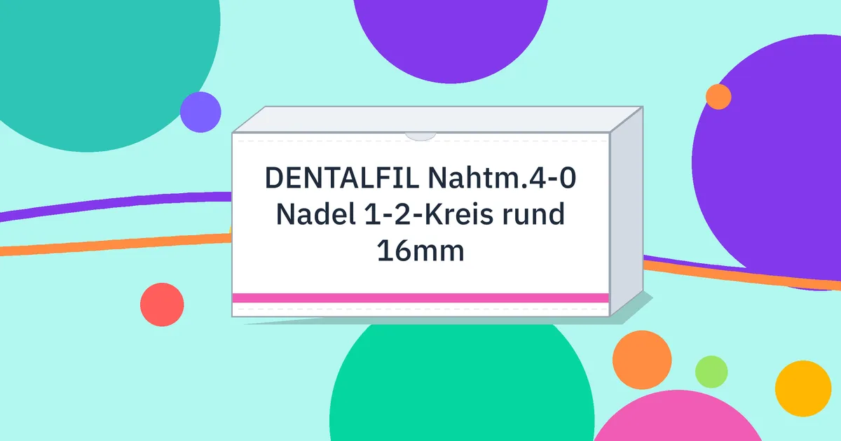 Symbolbild: Packung mit der Aufschrift DENTALFIL Nahtm.4-0 Nadel 1-2-Kreis rund 16mm (PZN 16756800) – Verfügbarkeit und Bezug in Apotheken in Frankfurt am Main