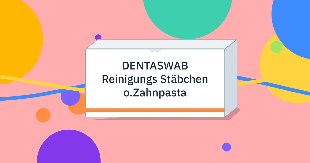 Symbolbild: Packung mit der Aufschrift DENTASWAB Reinigungs Stäbchen o.Zahnpasta (PZN 06800948) – Verfügbarkeit und Bezug in Apotheken in Frankfurt am Main
