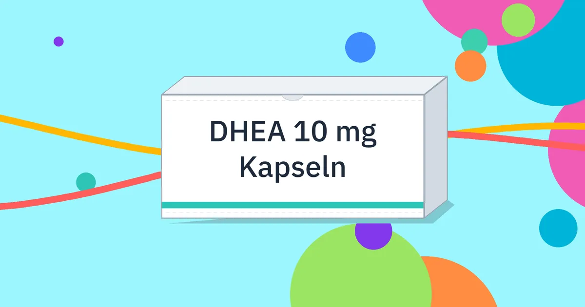 Symbolbild: Packung mit der Aufschrift DHEA 10 mg Kapseln (PZN 18787495) – Verfügbarkeit und Bezug in Apotheken in Frankfurt am Main