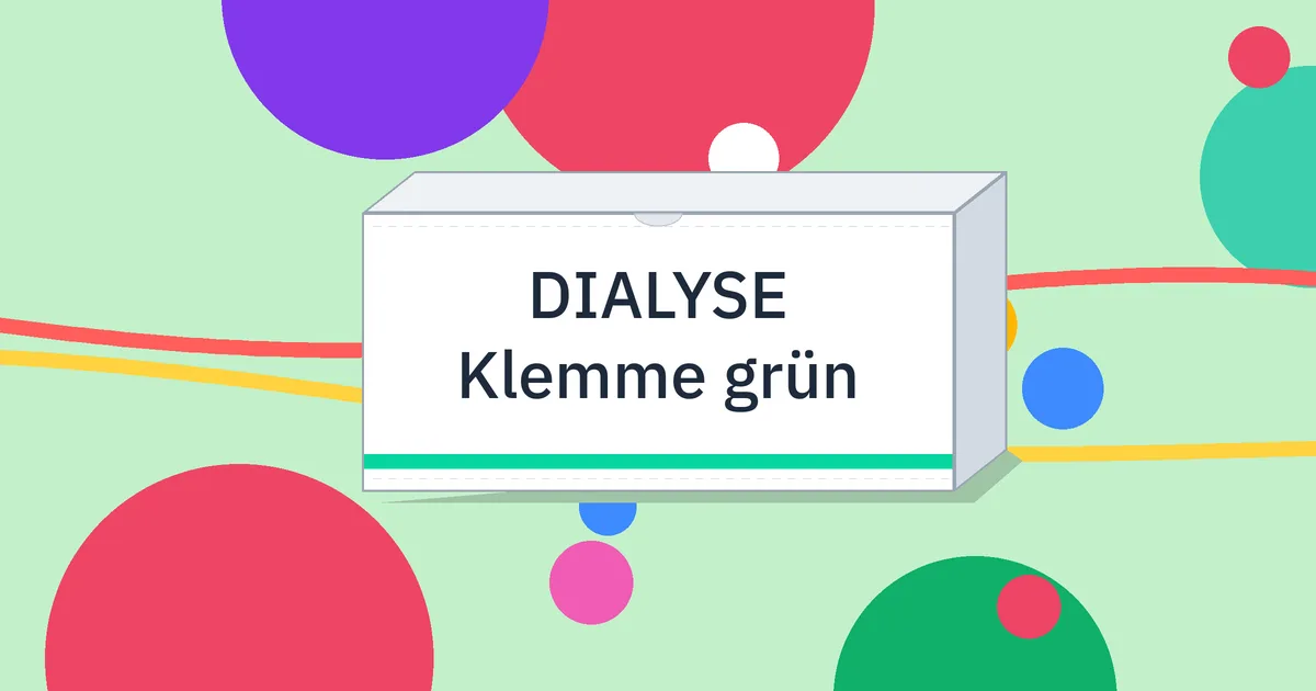 Symbolbild: Packung mit der Aufschrift DIALYSE Klemme grün (PZN 07486342) – Verfügbarkeit und Bezug in Apotheken in Frankfurt am Main