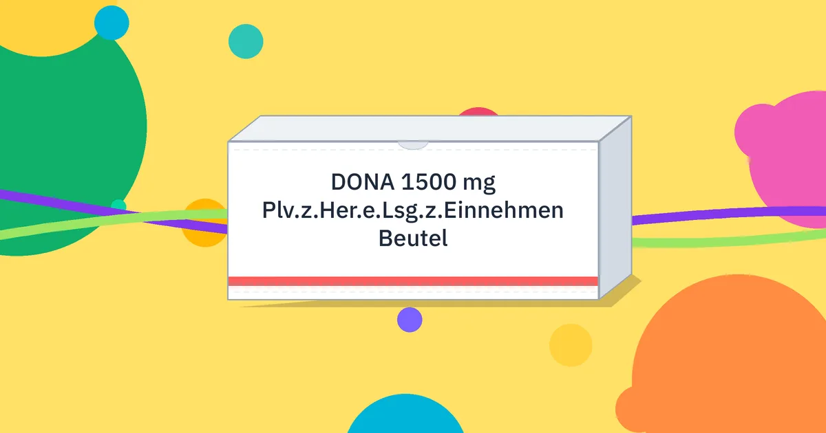 Symbolbild: Packung mit der Aufschrift DONA 1500 mg Plv.z.Her.e.Lsg.z.Einnehmen Beutel (PZN 02334277) – Verfügbarkeit und Bezug in Apotheken in Frankfurt am Main