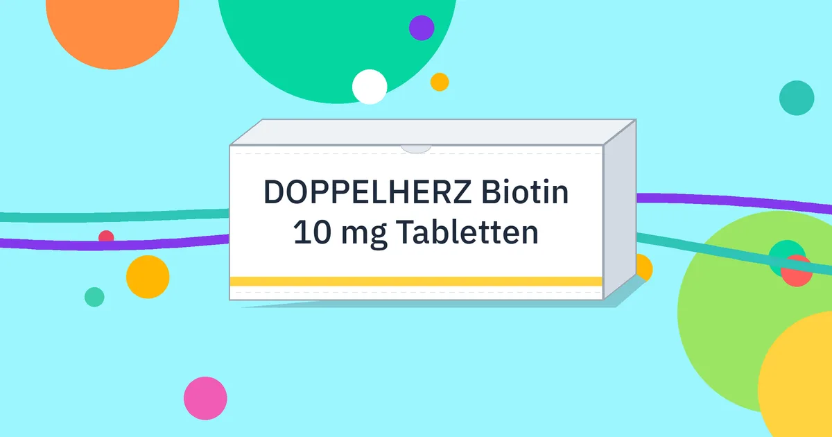 Symbolbild: Packung mit der Aufschrift DOPPELHERZ Biotin 10 mg Tabletten (PZN 19289523) – Verfügbarkeit und Bezug in Apotheken in Frankfurt am Main