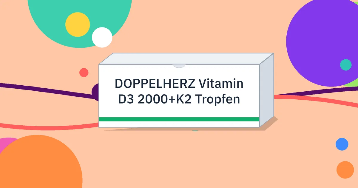 Symbolbild: Packung mit der Aufschrift DOPPELHERZ Vitamin D3 2000+K2 Tropfen (PZN 16699982) – Verfügbarkeit und Bezug in Apotheken in Frankfurt am Main