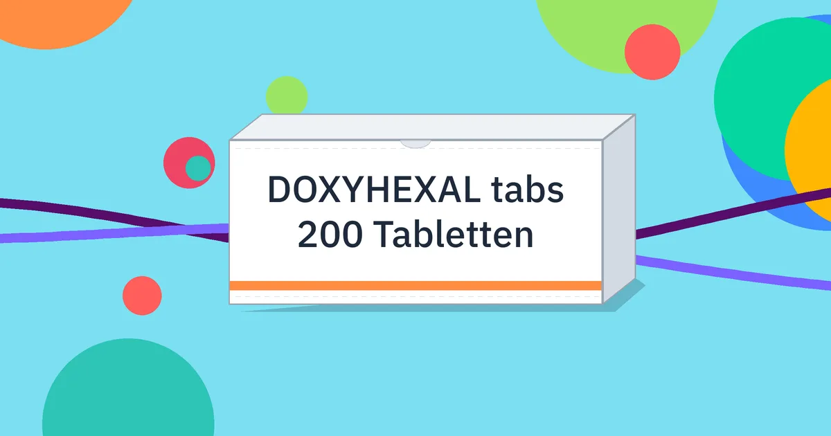 Symbolbild: Packung mit der Aufschrift DOXYHEXAL tabs 200 Tabletten (PZN 03103433) – Verfügbarkeit und Bezug in Apotheken in Frankfurt am Main