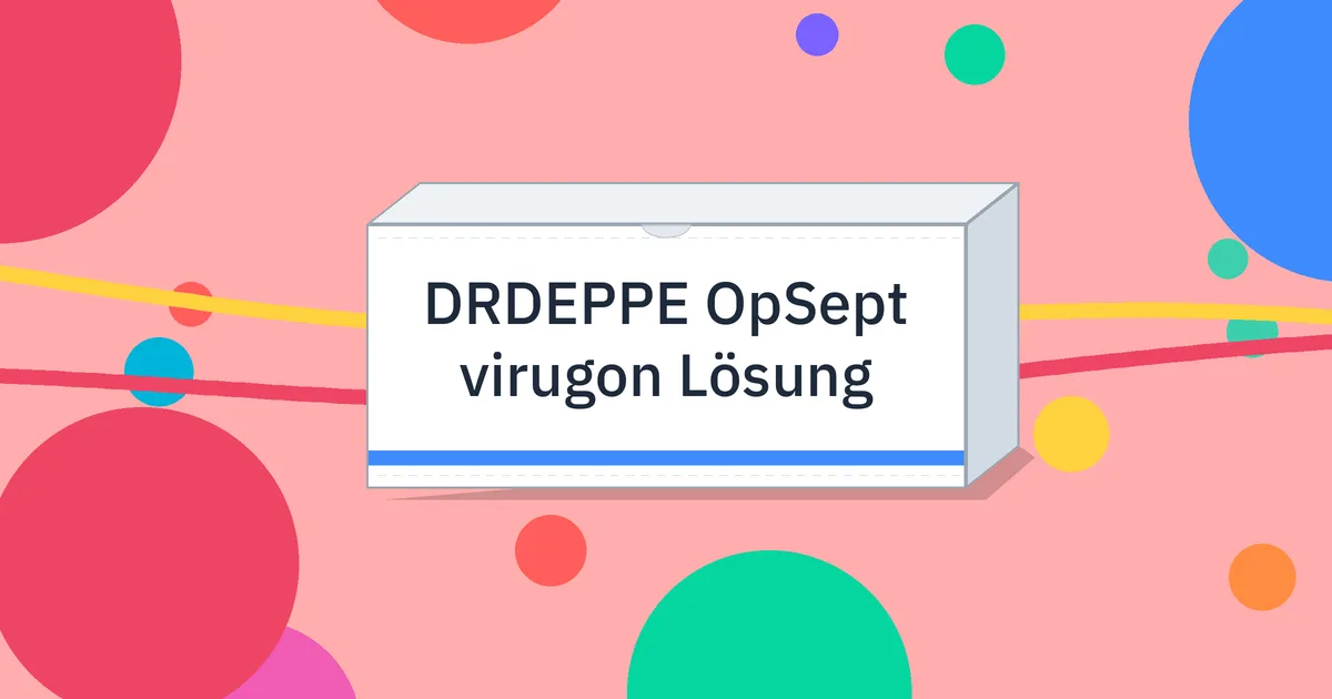 Symbolbild: Packung mit der Aufschrift DRDEPPE OpSept virugon Lösung (PZN 18311812) – Verfügbarkeit und Bezug in Apotheken in Frankfurt am Main