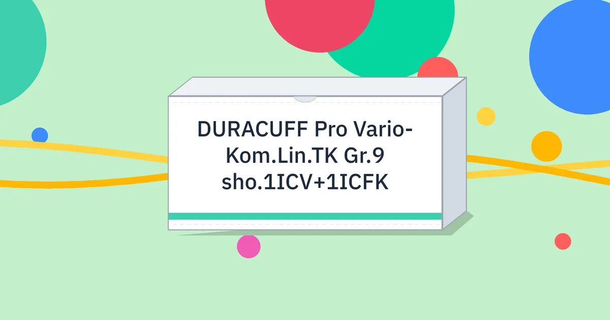 Symbolbild: Packung mit der Aufschrift DURACUFF Pro Vario-Kom.Lin.TK Gr.9 sho.1ICV+1ICFK (PZN 19244733) – Verfügbarkeit und Bezug in Apotheken in Frankfurt am Main