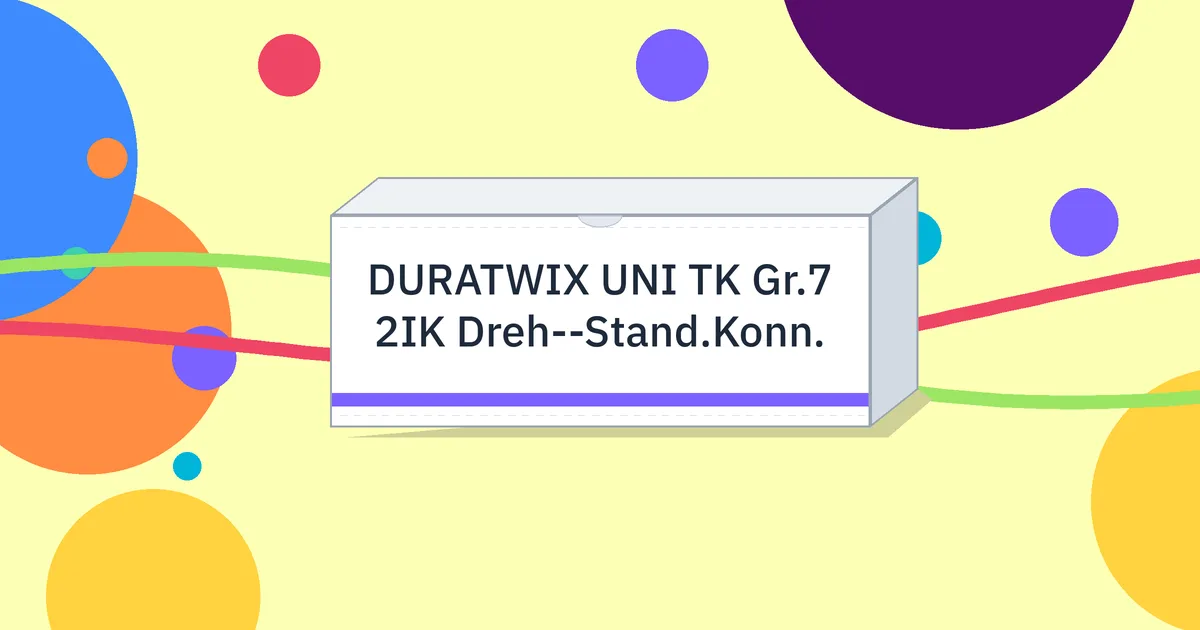 Symbolbild: Packung mit der Aufschrift DURATWIX UNI TK Gr.7 2IK Dreh--Stand.Konn. (PZN 06968441) – Verfügbarkeit und Bezug in Apotheken in Frankfurt am Main