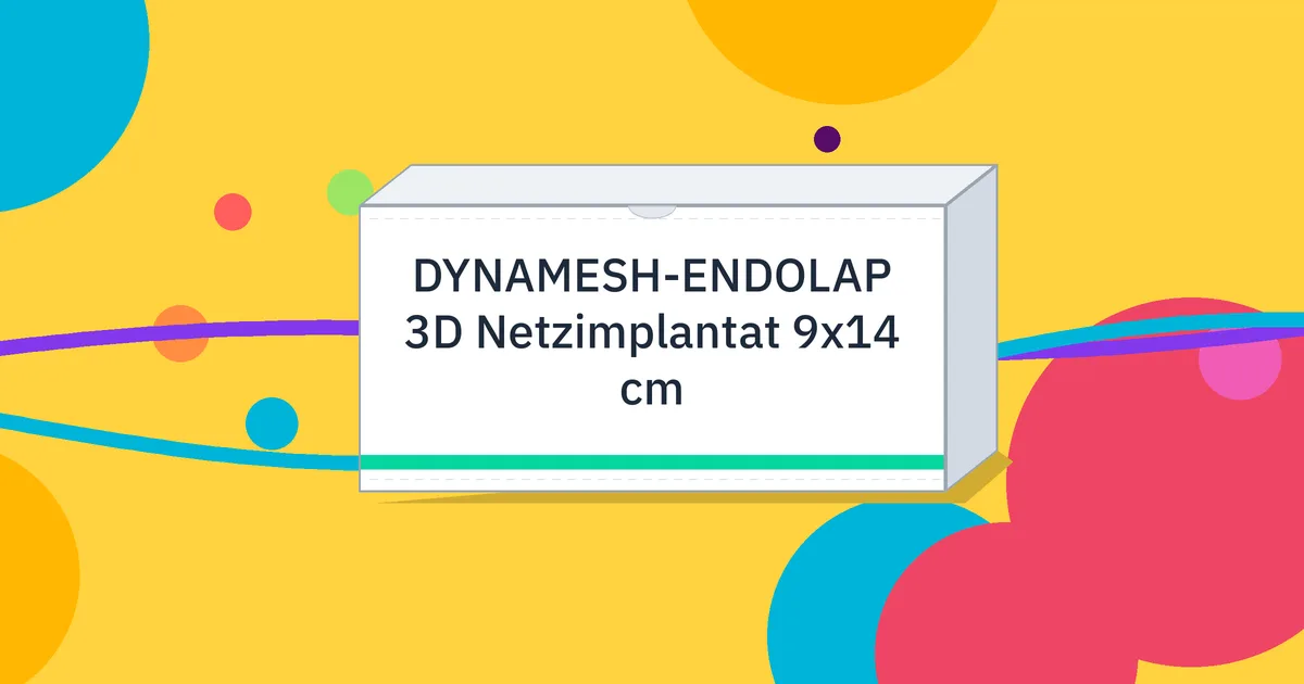 Symbolbild: Packung mit der Aufschrift DYNAMESH-ENDOLAP 3D Netzimplantat 9x14 cm (PZN 19372537) – Verfügbarkeit und Bezug in Apotheken in Frankfurt am Main
