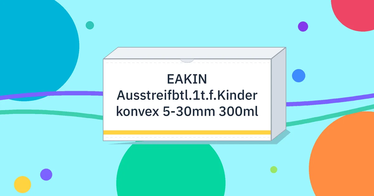 Symbolbild: Packung mit der Aufschrift EAKIN Ausstreifbtl.1t.f.Kinder konvex 5-30mm 300ml (PZN 09642792) – Verfügbarkeit und Bezug in Apotheken in Frankfurt am Main