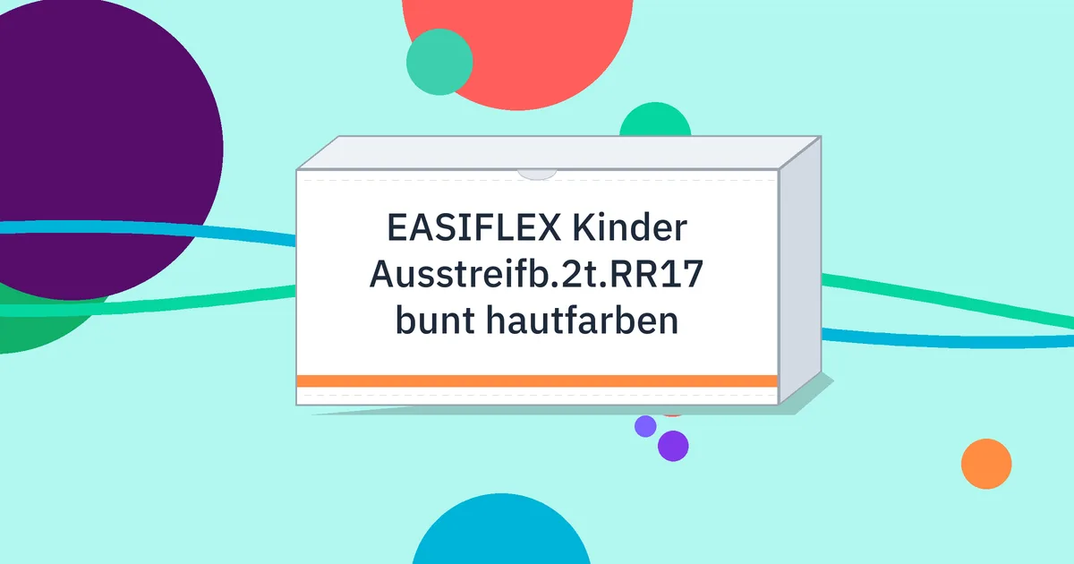 Symbolbild: Packung mit der Aufschrift EASIFLEX Kinder Ausstreifb.2t.RR17 bunt hautfarben (PZN 03866674) – Verfügbarkeit und Bezug in Apotheken in Frankfurt am Main