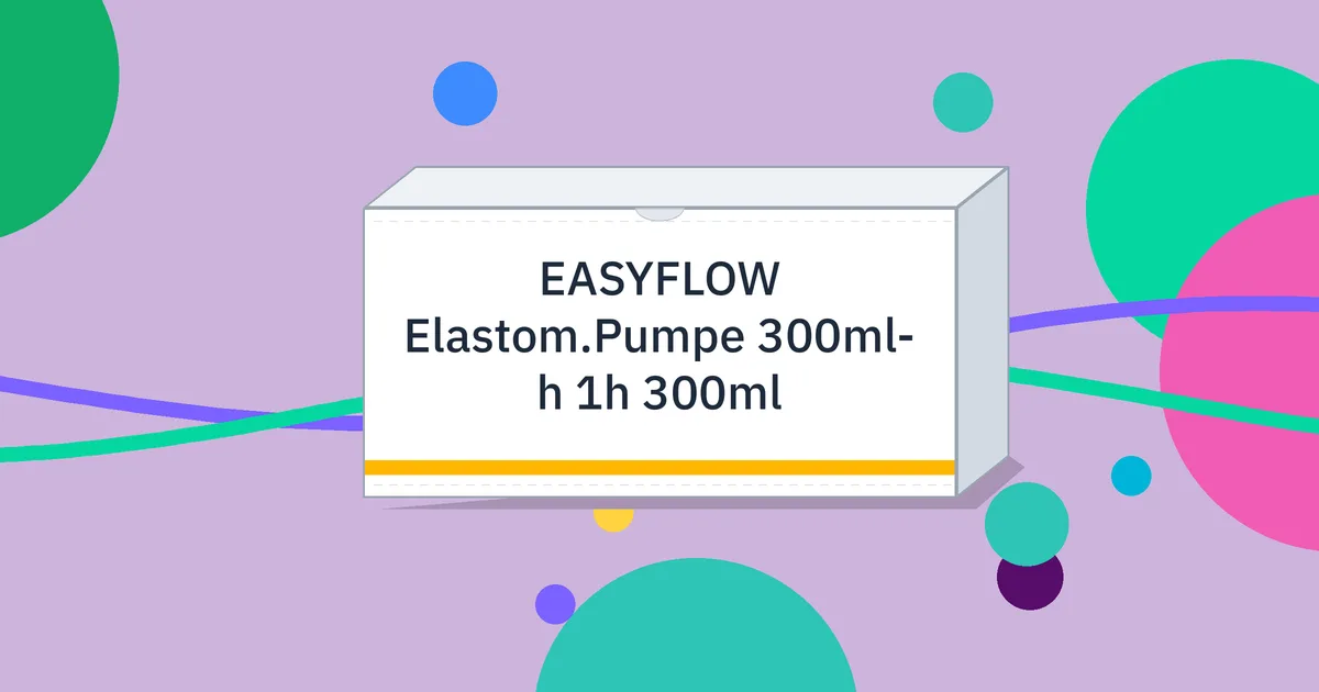 Symbolbild: Packung mit der Aufschrift EASYFLOW Elastom.Pumpe 300ml-h 1h 300ml (PZN 19789160) – Verfügbarkeit und Bezug in Apotheken in Frankfurt am Main
