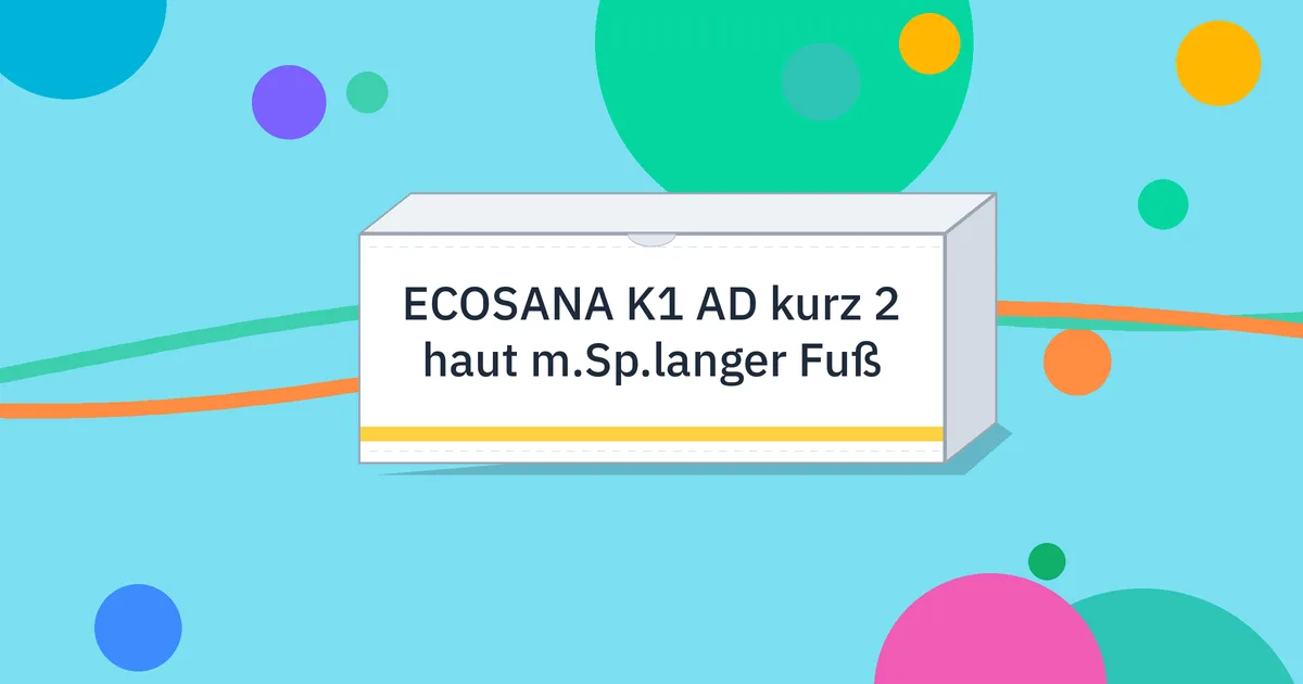 Symbolbild: Packung mit der Aufschrift ECOSANA K1 AD kurz 2 haut m.Sp.langer Fuß (PZN 04724574) – Verfügbarkeit und Bezug in Apotheken in Frankfurt am Main