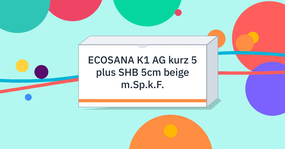 Symbolbild: Packung mit der Aufschrift ECOSANA K1 AG kurz 5 plus SHB 5cm beige m.Sp.k.F. (PZN 04729235) – Verfügbarkeit und Bezug in Apotheken in Frankfurt am Main