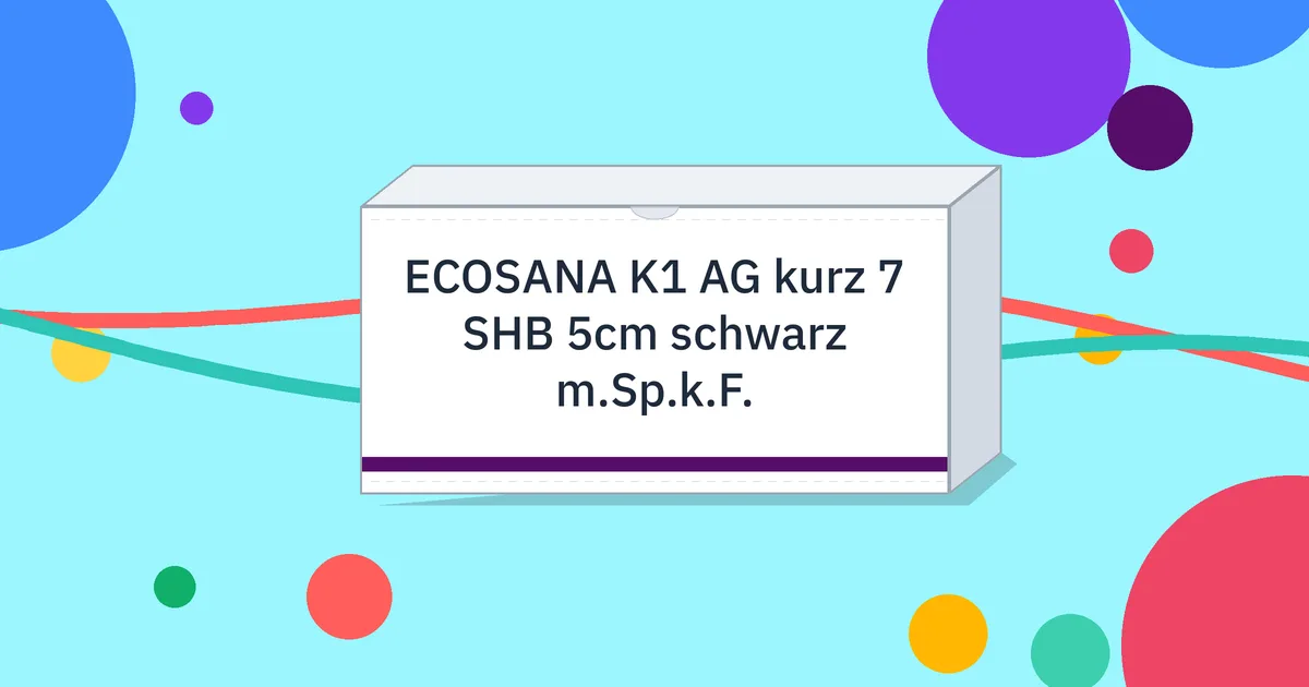 Symbolbild: Packung mit der Aufschrift ECOSANA K1 AG kurz 7 SHB 5cm schwarz m.Sp.k.F. (PZN 04730439) – Verfügbarkeit und Bezug in Apotheken in Frankfurt am Main