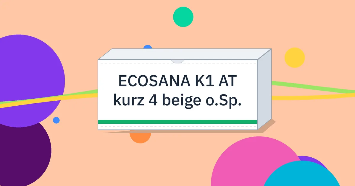 Symbolbild: Packung mit der Aufschrift ECOSANA K1 AT kurz 4 beige o.Sp. (PZN 04731812) – Verfügbarkeit und Bezug in Apotheken in Frankfurt am Main