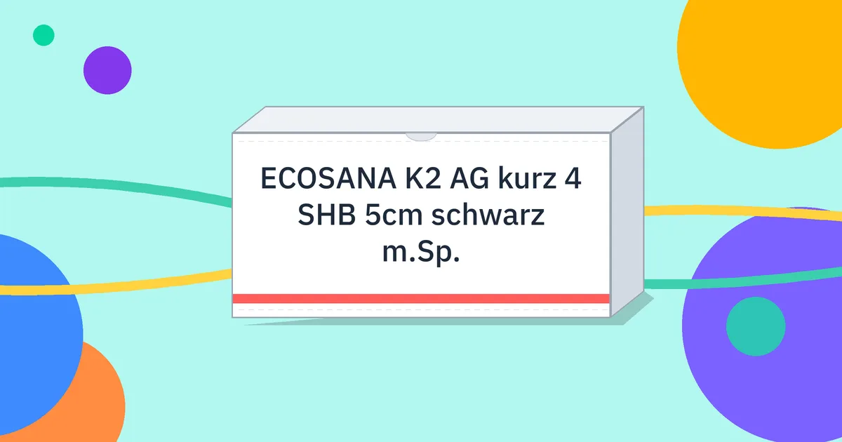 Symbolbild: Packung mit der Aufschrift ECOSANA K2 AG kurz 4 SHB 5cm schwarz m.Sp. (PZN 01435869) – Verfügbarkeit und Bezug in Apotheken in Frankfurt am Main