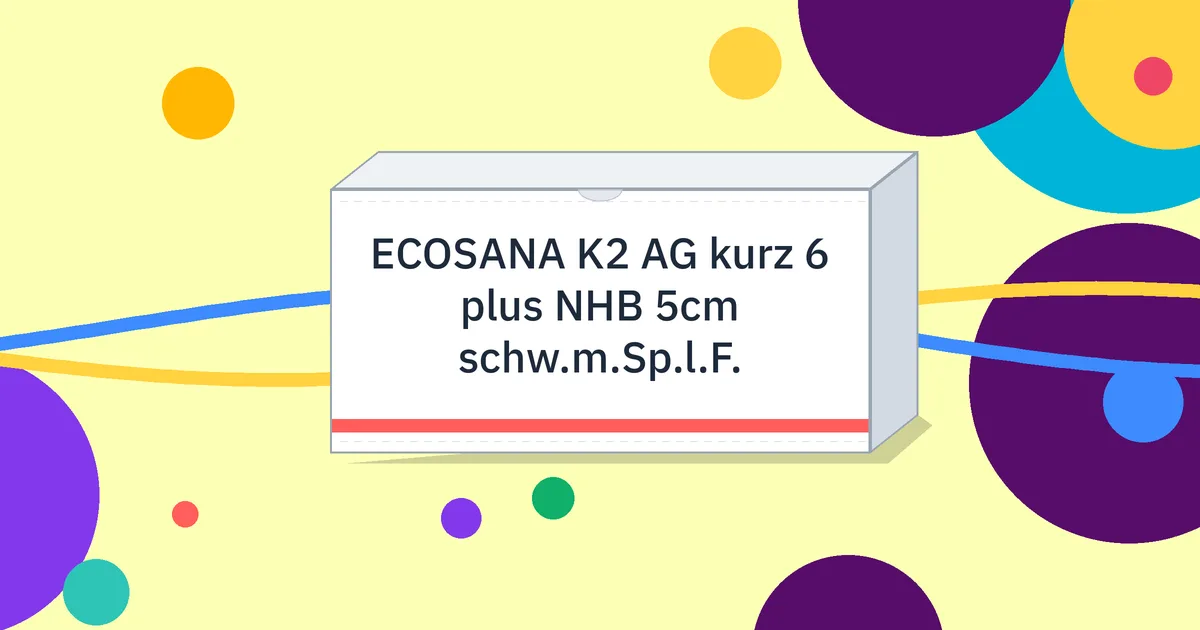 Symbolbild: Packung mit der Aufschrift ECOSANA K2 AG kurz 6 plus NHB 5cm schw.m.Sp.l.F. (PZN 10955504) – Verfügbarkeit und Bezug in Apotheken in Frankfurt am Main