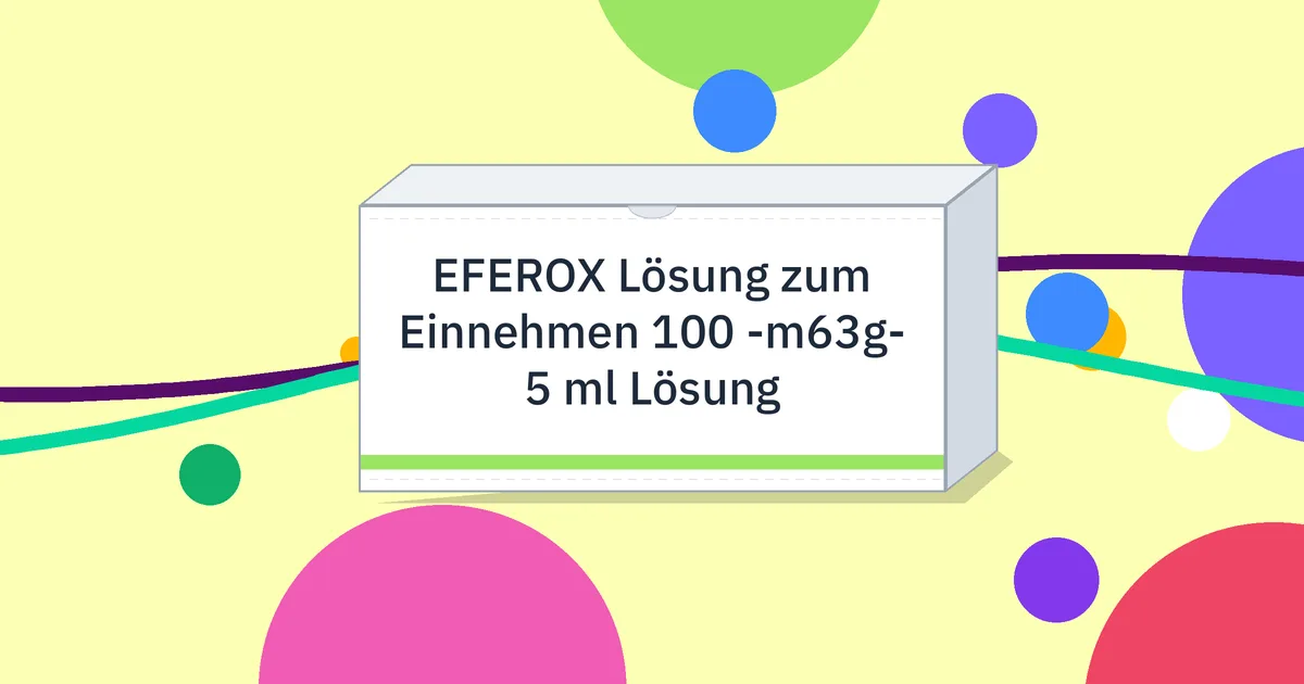 Symbolbild: Packung mit der Aufschrift EFEROX Lösung zum Einnehmen 100 -m63g-5 ml Lösung (PZN 18882905) – Verfügbarkeit und Bezug in Apotheken in Frankfurt am Main