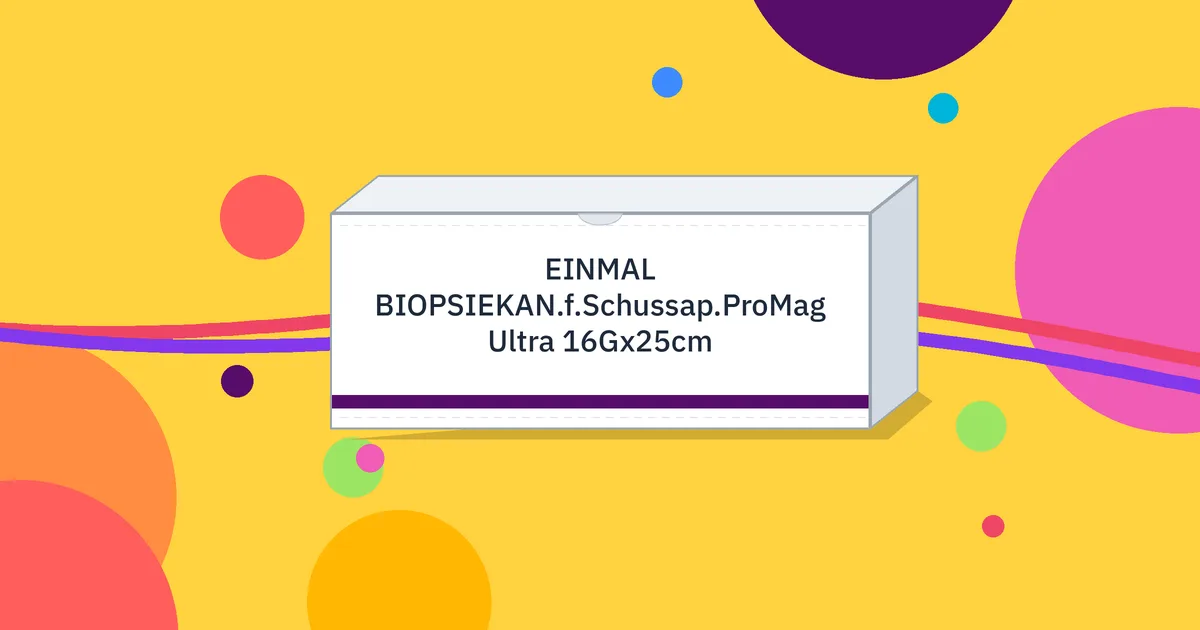 Symbolbild: Packung mit der Aufschrift EINMAL BIOPSIEKAN.f.Schussap.ProMag Ultra 16Gx25cm (PZN 00283067) – Verfügbarkeit und Bezug in Apotheken in Frankfurt am Main