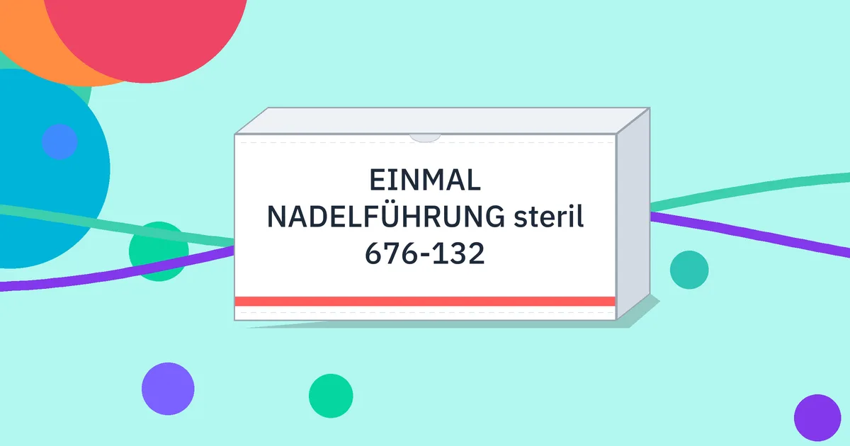 Symbolbild: Packung mit der Aufschrift EINMAL NADELFÜHRUNG steril 676-132 (PZN 15865059) – Verfügbarkeit und Bezug in Apotheken in Frankfurt am Main