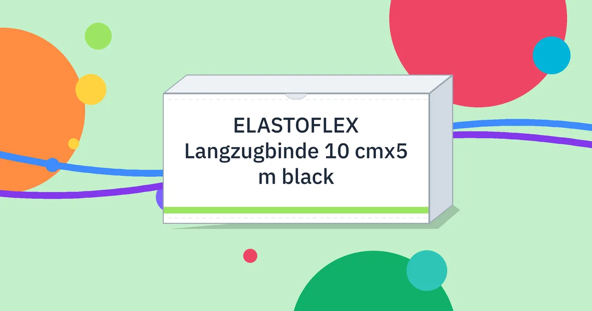 Symbolbild: Packung mit der Aufschrift ELASTOFLEX Langzugbinde 10 cmx5 m black (PZN 17175488) – Verfügbarkeit und Bezug in Apotheken in Frankfurt am Main