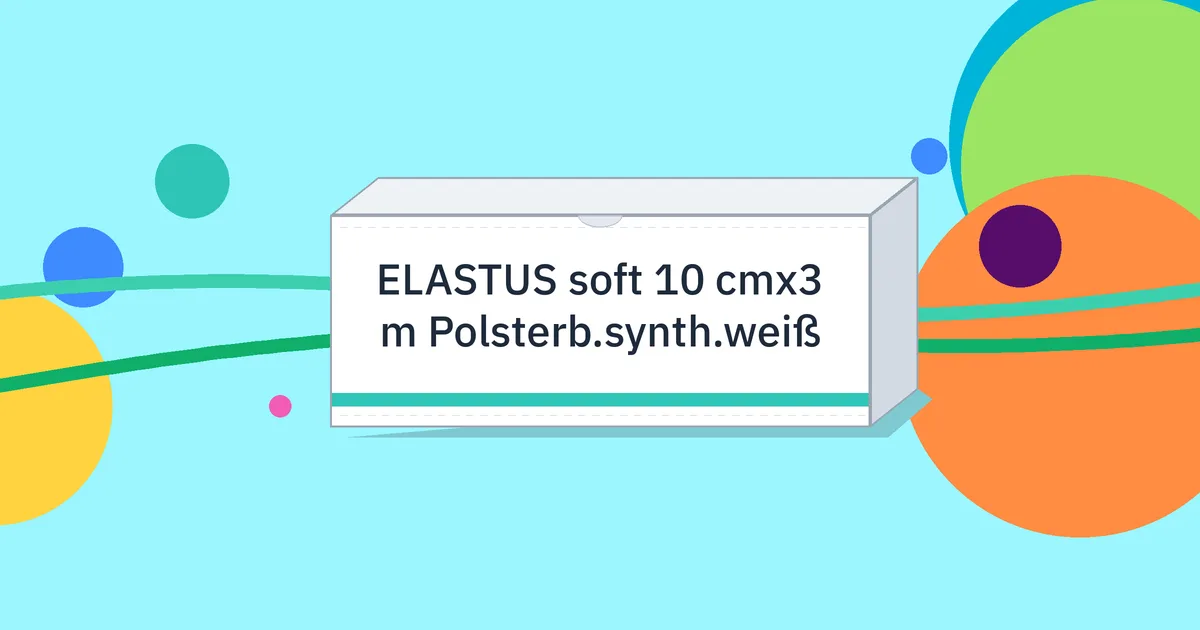 Symbolbild: Packung mit der Aufschrift ELASTUS soft 10 cmx3 m Polsterb.synth.weiß (PZN 17997210) – Verfügbarkeit und Bezug in Apotheken in Frankfurt am Main