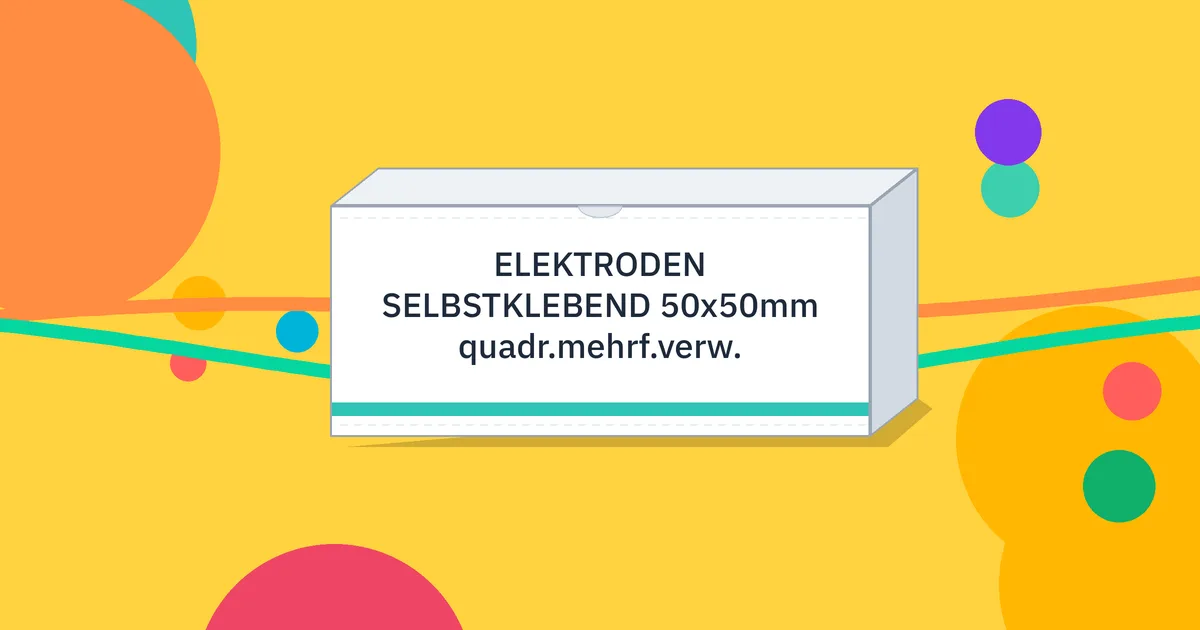 Symbolbild: Packung mit der Aufschrift ELEKTRODEN SELBSTKLEBEND 50x50mm quadr.mehrf.verw. (PZN 00792751) – Verfügbarkeit und Bezug in Apotheken in Frankfurt am Main