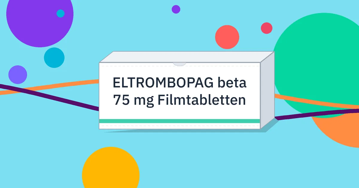 Symbolbild: Packung mit der Aufschrift ELTROMBOPAG beta 75 mg Filmtabletten (PZN 19181576) – Verfügbarkeit und Bezug in Apotheken in Frankfurt am Main