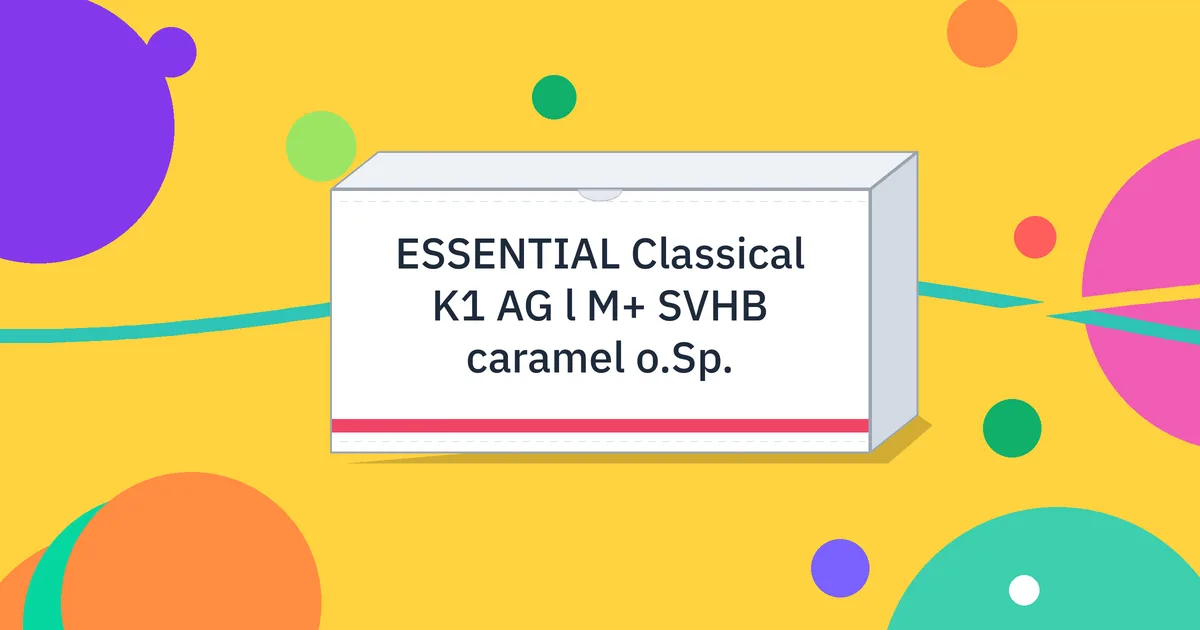 Symbolbild: Packung mit der Aufschrift ESSENTIAL Classical K1 AG l M+ SVHB caramel o.Sp. (PZN 18420145) – Verfügbarkeit und Bezug in Apotheken in Frankfurt am Main