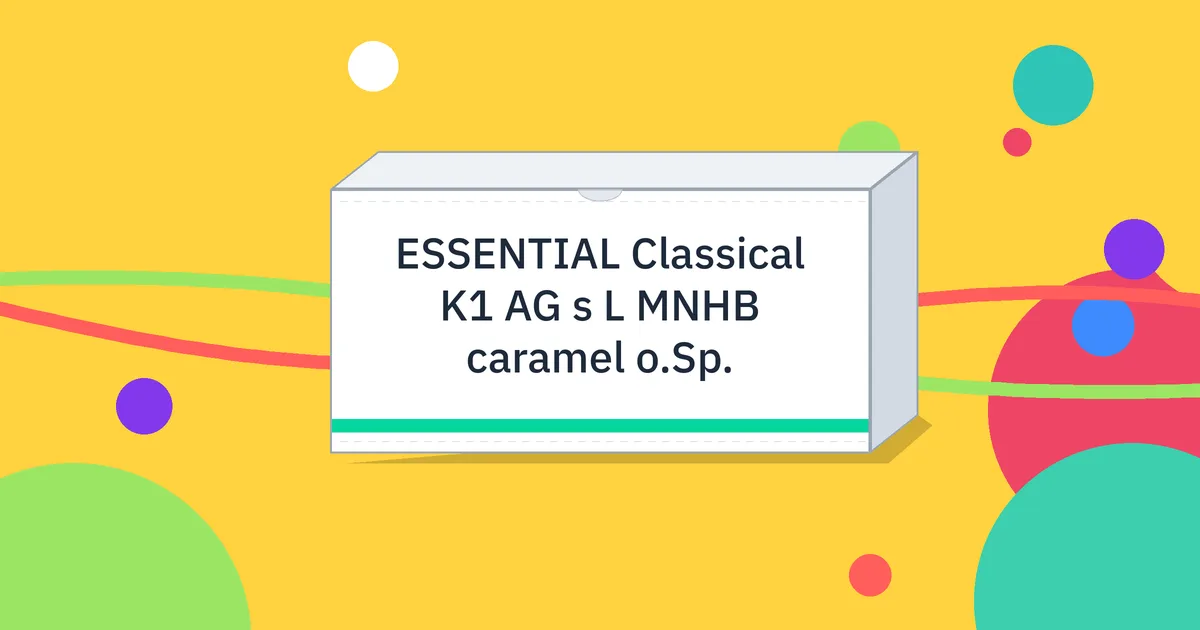 Symbolbild: Packung mit der Aufschrift ESSENTIAL Classical K1 AG s L MNHB caramel o.Sp. (PZN 19321362) – Verfügbarkeit und Bezug in Apotheken in Frankfurt am Main