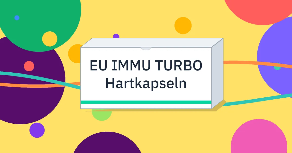 Symbolbild: Packung mit der Aufschrift EU IMMU TURBO Hartkapseln (PZN 19151405) – Verfügbarkeit und Bezug in Apotheken in Frankfurt am Main
