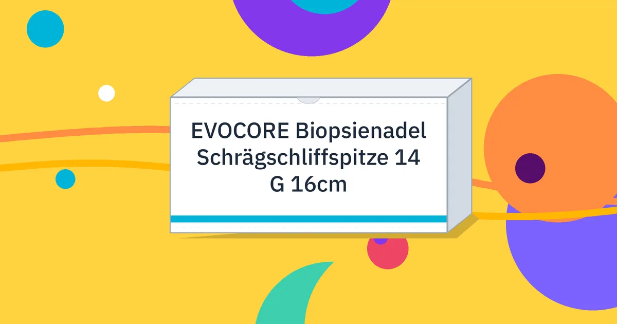 Symbolbild: Packung mit der Aufschrift EVOCORE Biopsienadel Schrägschliffspitze 14 G 16cm (PZN 11655187) – Verfügbarkeit und Bezug in Apotheken in Frankfurt am Main