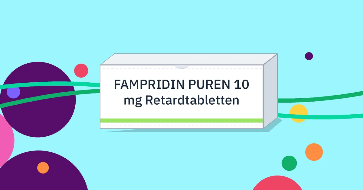Symbolbild: Packung mit der Aufschrift FAMPRIDIN PUREN 10 mg Retardtabletten (PZN 18760912) – Verfügbarkeit und Bezug in Apotheken in Frankfurt am Main
