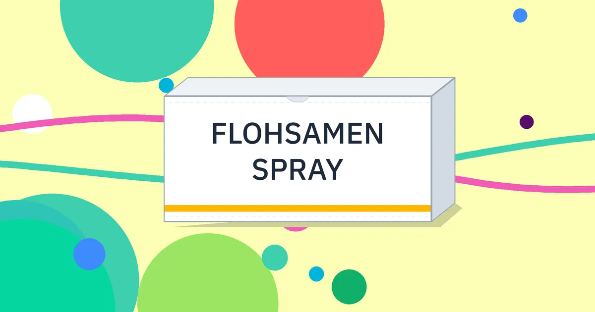 Symbolbild: Packung mit der Aufschrift FLOHSAMEN SPRAY (PZN 11873688) – Verfügbarkeit und Bezug in Apotheken in Frankfurt am Main