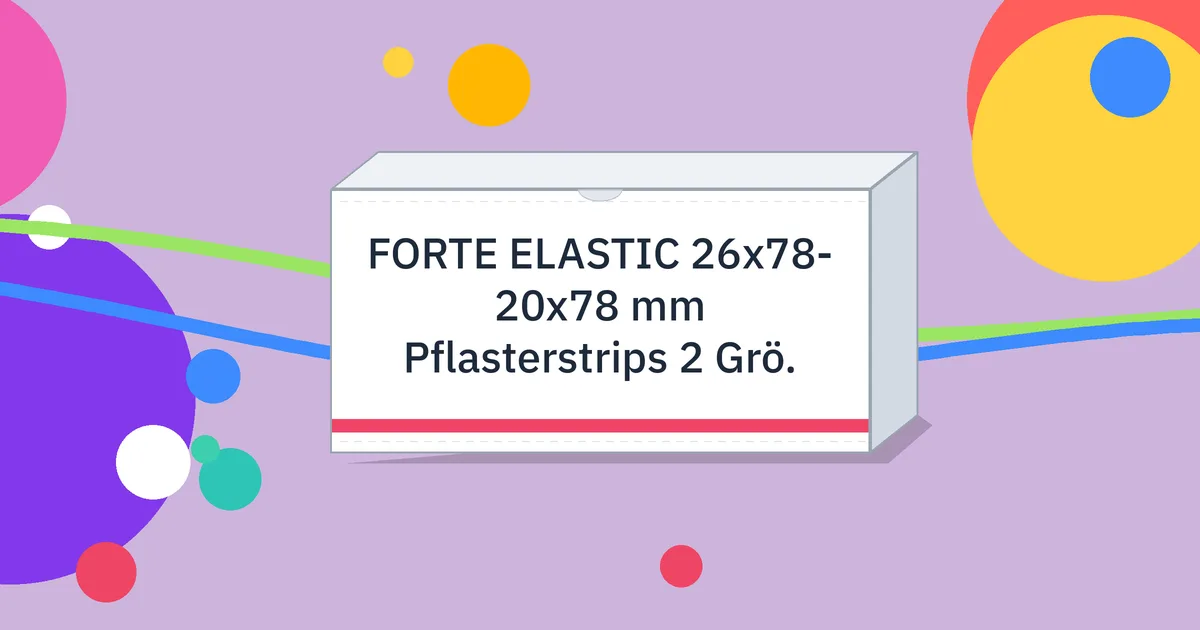 Symbolbild: Packung mit der Aufschrift FORTE ELASTIC 26x78-20x78 mm Pflasterstrips 2 Grö. (PZN 17617118) – Verfügbarkeit und Bezug in Apotheken in Frankfurt am Main