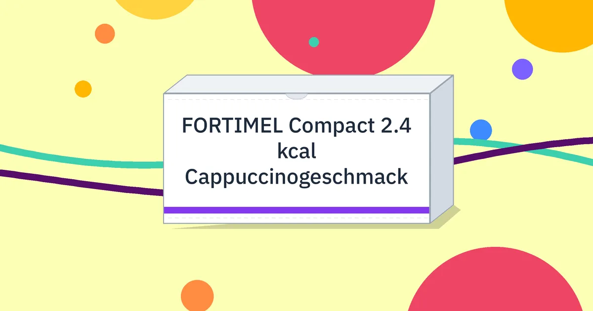 Symbolbild: Packung mit der Aufschrift FORTIMEL Compact 2.4 kcal Cappuccinogeschmack (PZN 20043684) – Verfügbarkeit und Bezug in Apotheken in Frankfurt am Main