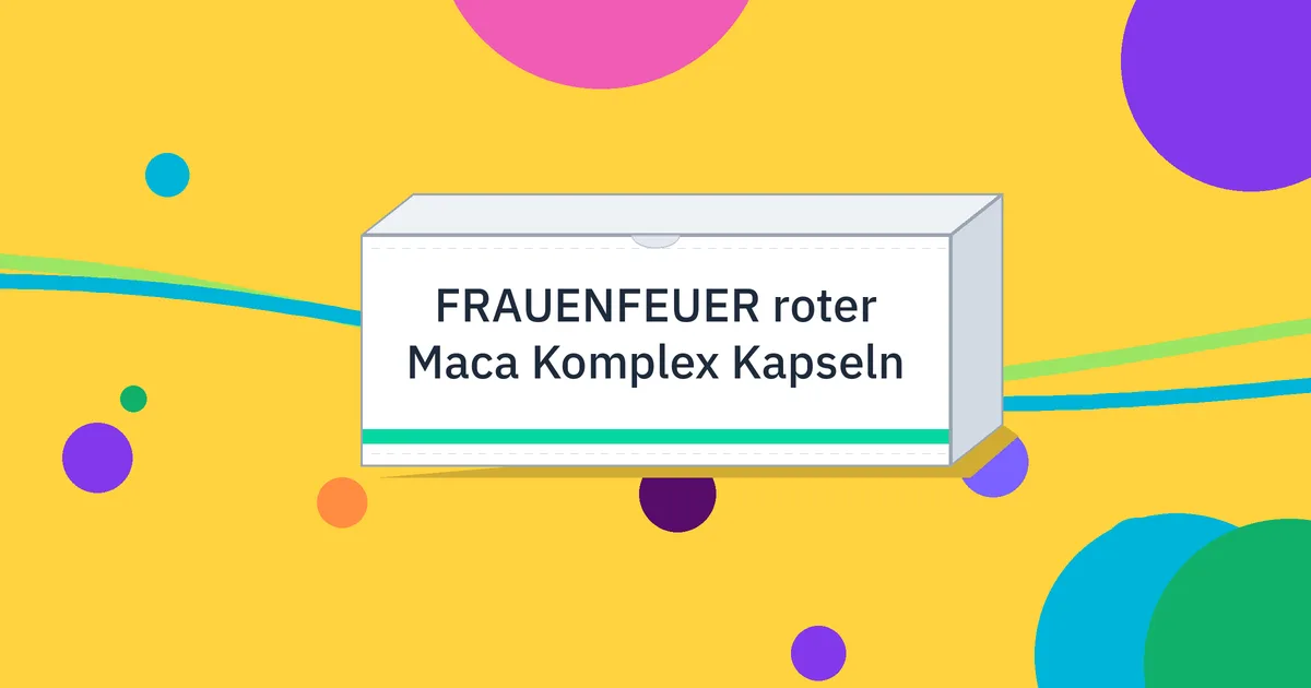 Symbolbild: Packung mit der Aufschrift FRAUENFEUER roter Maca Komplex Kapseln (PZN 18388482) – Verfügbarkeit und Bezug in Apotheken in Frankfurt am Main
