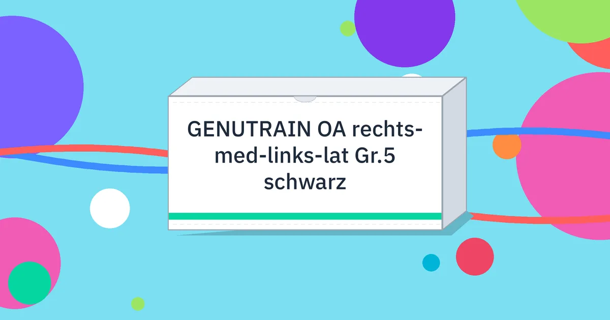 Symbolbild: Packung mit der Aufschrift GENUTRAIN OA rechts-med-links-lat Gr.5 schwarz (PZN 16144043) – Verfügbarkeit und Bezug in Apotheken in Frankfurt am Main