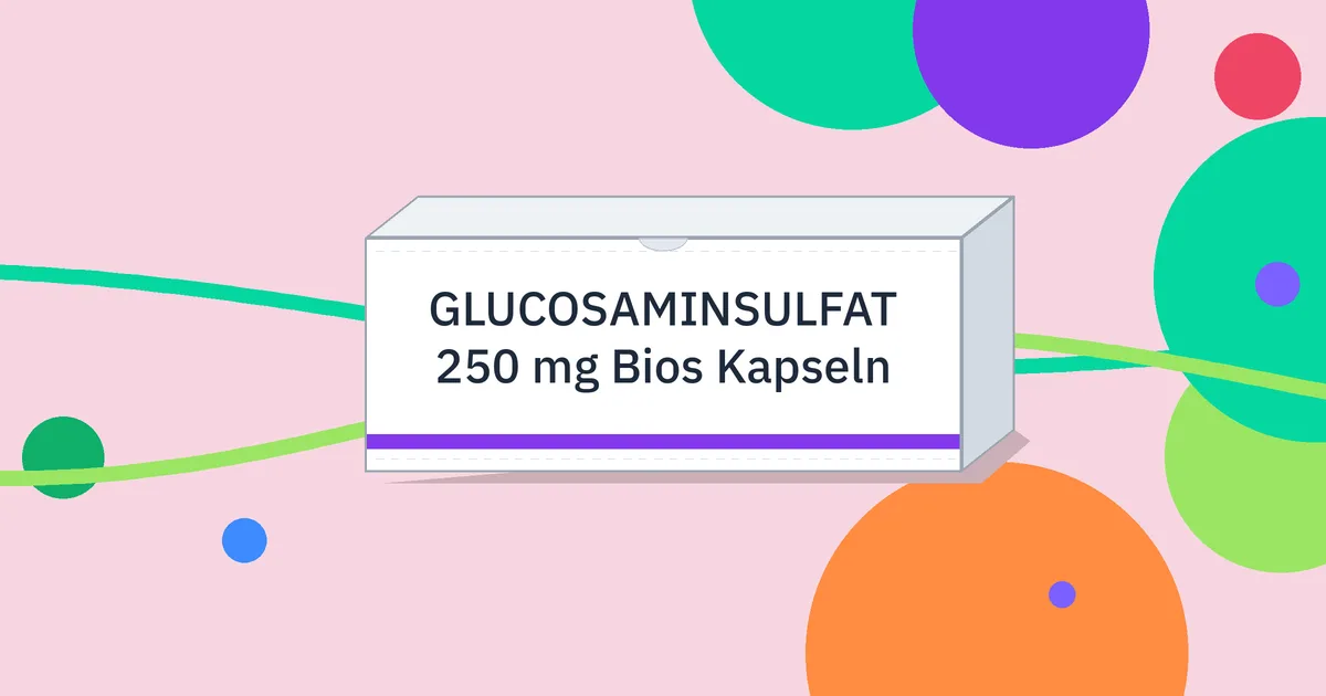 Symbolbild: Packung mit der Aufschrift GLUCOSAMINSULFAT 250 mg Bios Kapseln (PZN 01117566) – Verfügbarkeit und Bezug in Apotheken in Frankfurt am Main
