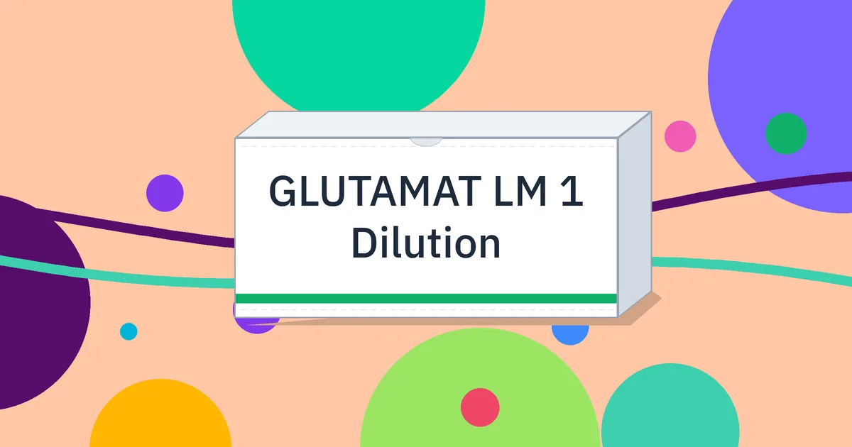 Symbolbild: Packung mit der Aufschrift GLUTAMAT LM 1 Dilution (PZN 12879279) – Verfügbarkeit und Bezug in Apotheken in Frankfurt am Main