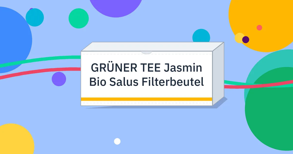 Symbolbild: Packung mit der Aufschrift GRÜNER TEE Jasmin Bio Salus Filterbeutel (PZN 02849892) – Verfügbarkeit und Bezug in Apotheken in Frankfurt am Main